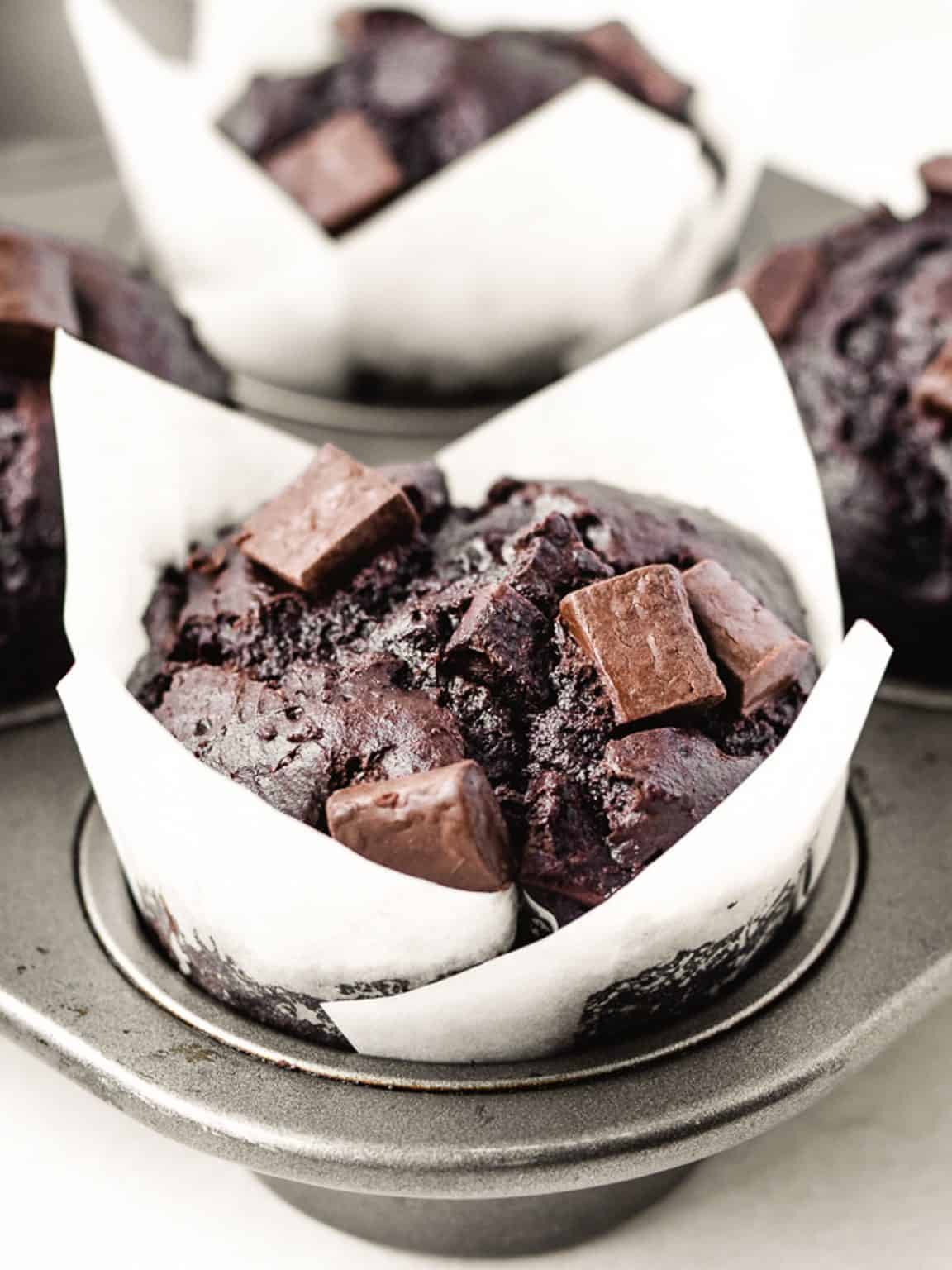 Bakery-Style Double Chocolate Chip Muffins - Kickass Baker