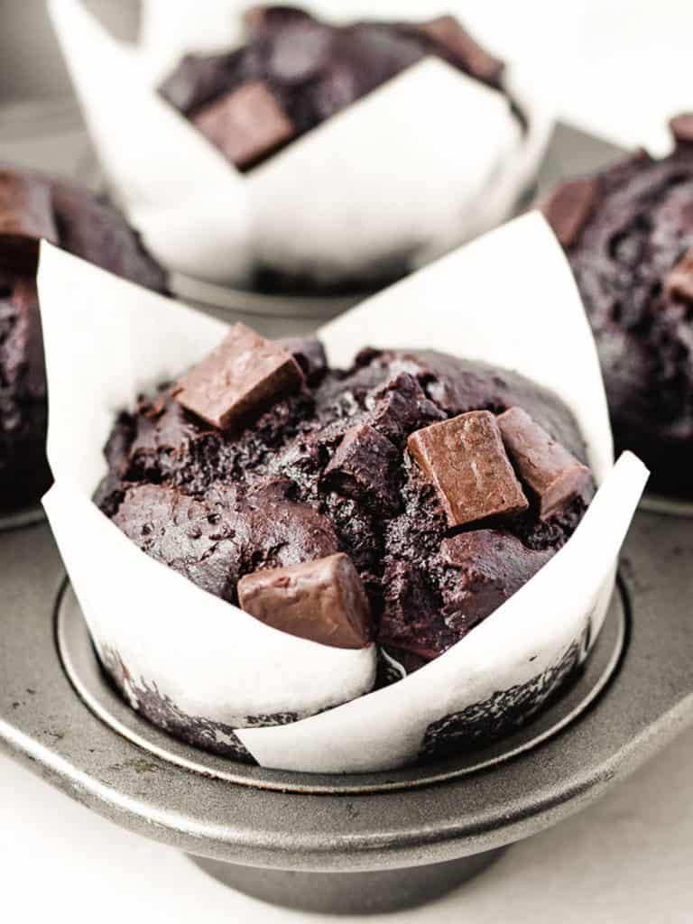 Bakery-Style Double Chocolate Chip Muffins - Kickass Baker