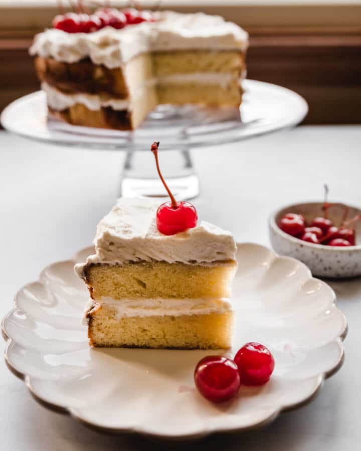 Almond Layer Cake with Cherry Whipped Cream - Kickass Baker