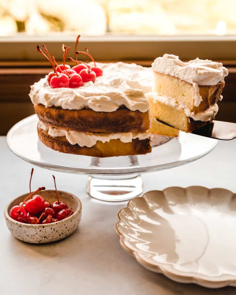 Almond Layer Cake with Cherry Whipped Cream - Kickass Baker